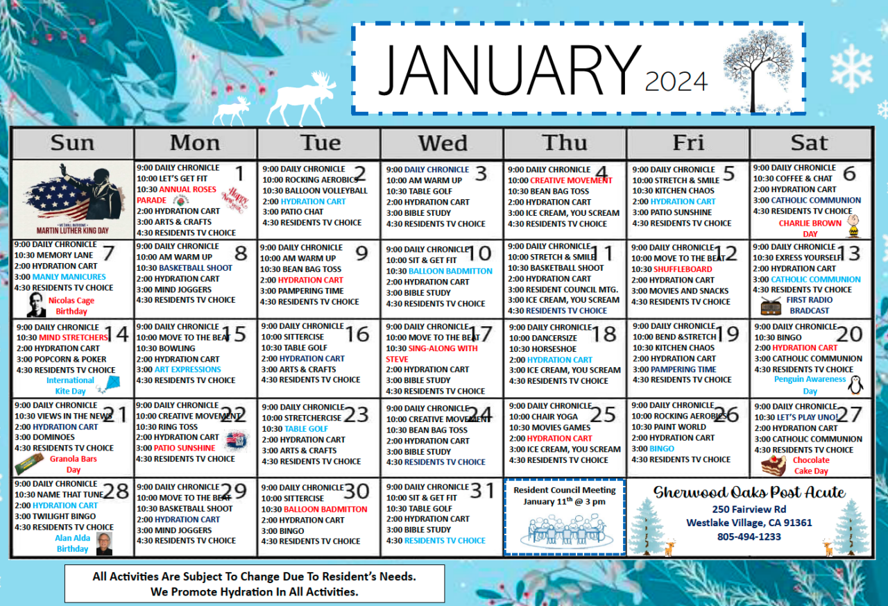 Activity Calendar - Sherwood Oaks Post Acute
