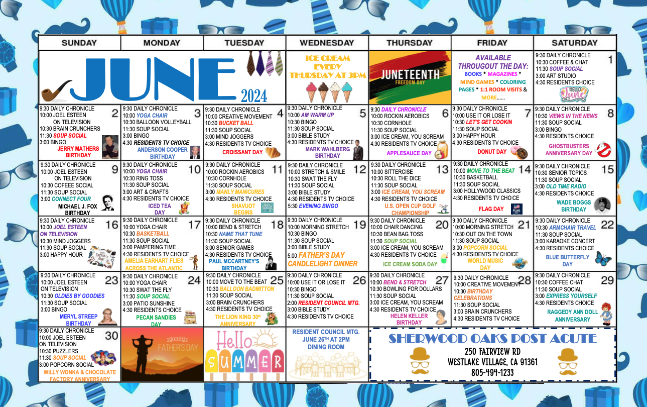 Activity Calendar - Sherwood Oaks Post Acute